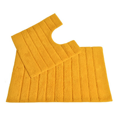 Ribbed Two Piece Bath Mat & Toilet Mat Set - Mustard