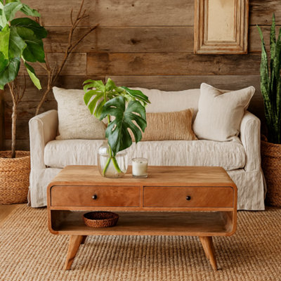 Ribeauville Curve Oak Mango Wood TV Media Unit 90cm Solid Mango Wood