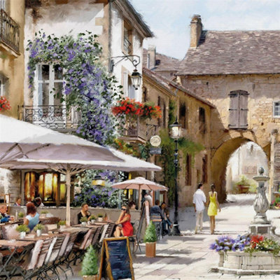 Richard Macneil Courtyard Cafe Canvas Print Multicoloured (30cm x 30cm)