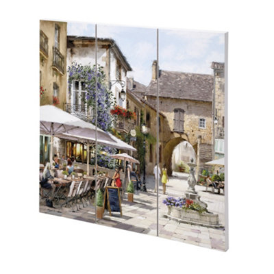 Richard Macneil Courtyard Cafe Wood Plaque Multicoloured (30cm x 30cm)