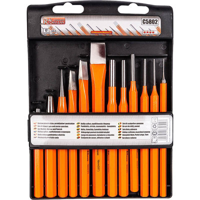 RICHMAN C5802, Heavy Duty Chisel and Punch Set 12 pcs, Hardened in ...