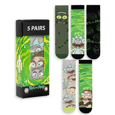 Rick And Morty Mens Green Multi Character Calf Socks Set of 5 (7-11 UK)