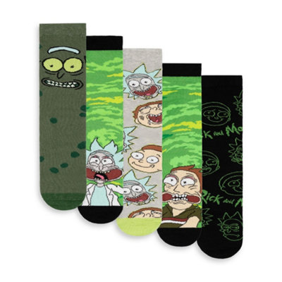 Rick And Morty Mens Green Multi Character Calf Socks Set of 5 (7-11 UK)