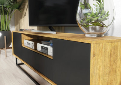 Rift Loft TV Unit 200cm Industrial Dark Oak & Black Matt Doors ...