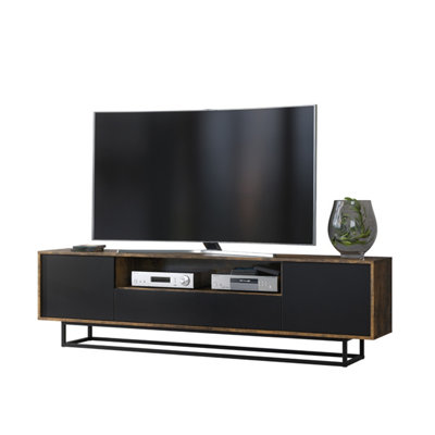 Rift Loft TV Unit 200cm Industrial Rustic & Black Matt Doors - Creative ...