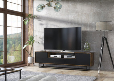 Rift Loft TV Unit 200cm Industrial Rustic & Black Matt Doors - Creative ...
