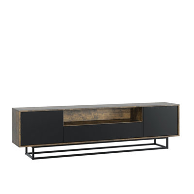 Rift Loft TV Unit 200cm Industrial Rustic & Black Matt Doors - Creative ...