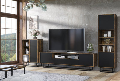 Black industrial tv stand store