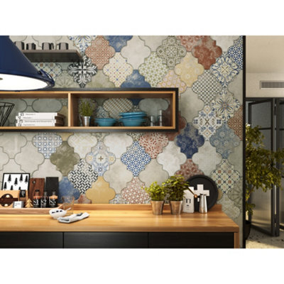 Riga Patchwork 450mm x 450mm Rustic Porcelain Wall & Floor Tiles (Pack ...