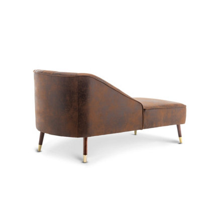 Right Hand Chaise Lounge in Faux Leather Suede Brown