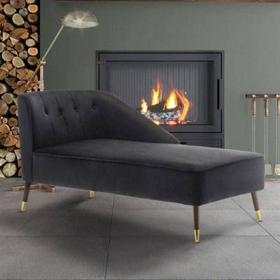 Right Hand Chaise Lounge in Velvet Black