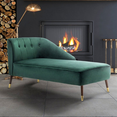 Right Hand Chaise Lounge in Velvet Emerald Green