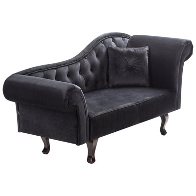 Right-Hand Chaise Lounge LATTES Velvet Black with Cushion