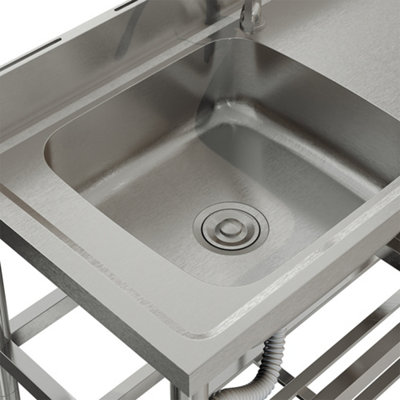 Right Hand Drainer Rectangle 1 Compartment Stainless Steel Sink with ...