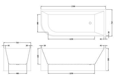Right Hand J-Shaped Freestanding Bath from Balterley - 1700mm x 720mm
