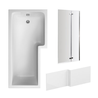 Right Hand L Shape Bathtub, Front Panel and Bath Screen - Chrome ...