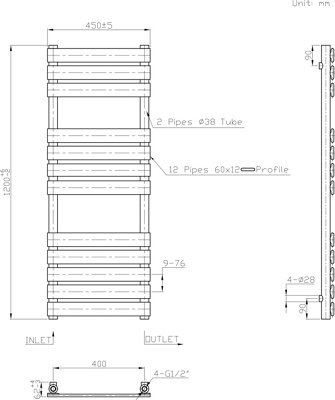 Right Radiators 1200x450 mm Designer Flat Panel Heated Towel Rail ...