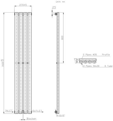 Right Radiators 1600x270 mm Vertical Single D Shape Flat Panel Designer ...