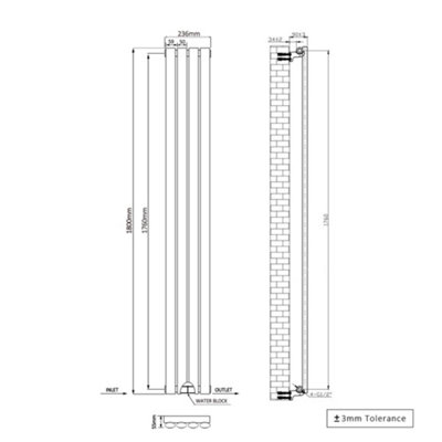Right Radiators 1800x236mm Vertical Single Oval Column Designer ...