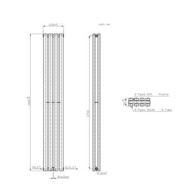 Right Radiators 1800x270 mm Vertical Double D Shape Flat Panel Designer ...