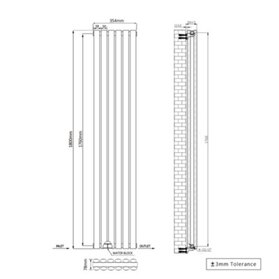 Right Radiators 1800x354mm Vertical Double Oval Column Designer ...