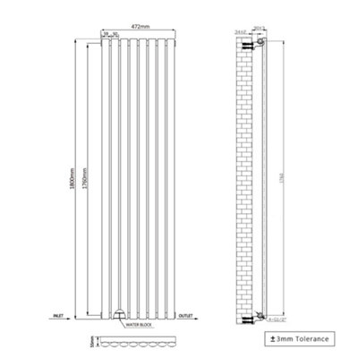 Right Radiators 1800x472mm Vertical Single Oval Column Designer ...