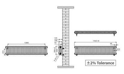 Right Radiators 300x1462 mm Horizontal Traditional 3 Column Cast Iron ...