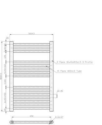 Right Radiators 800x500 mm Vertical Straight Heated Towel Rail Radiator ...