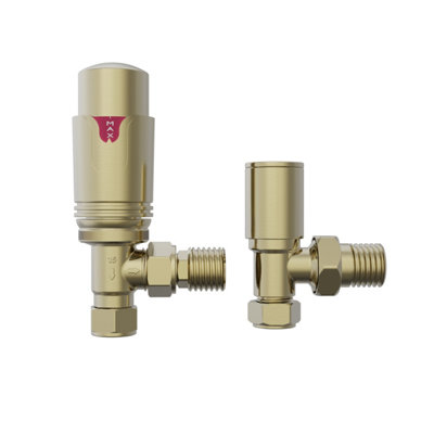 Right Radiators Brushed Brass Angled Thermostatic TRV & Manual Radiator ...