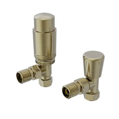 Right Radiators Brushed Brass Angled TRV Thermostatic & Lockshield ...
