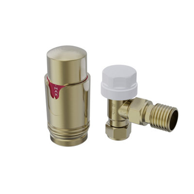 Right Radiators Brushed Brass Angled TRV Thermostatic & Lockshield ...