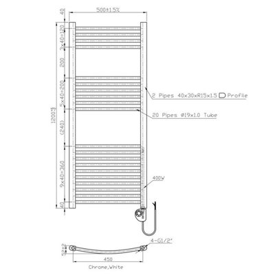 Right Radiators Electric Heated Towel Rail Radiator Curved Pre-filled ...