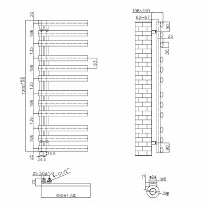 Right Radiators Prefilled Electric Heated Towel Rail Oval Column Ladder ...