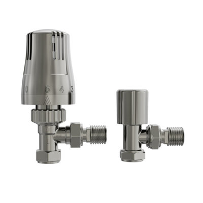 Right Radiators Satin Nickel Thermostatic Angled TRV & Lockshield ...