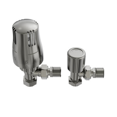 Right Radiators Satin Nickel Thermostatic Angled TRV & Lockshield ...