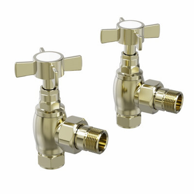 Right Radiators Towel Radiator Rail Valves Brushed Brass Angled Central ...