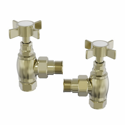 Right Radiators Towel Radiator Rail Valves Brushed Brass Angled Central ...
