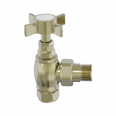 Right Radiators Towel Radiator Rail Valves Brushed Brass Angled Central ...