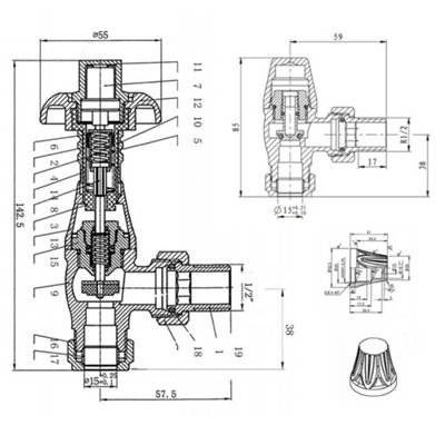 Right Radiators Traditional Thermostatic TRV Antique Design Angled ...