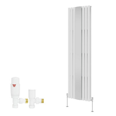 Right Radiators Vertical Double Oval Column Radiator with Mirror White ...