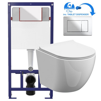 Rimless ECO Wall Hung Pan & Soft Close Seat Toilet & Flush Plate Set ...
