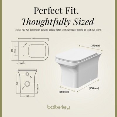Rimless Square Back to Wall Toilet Pan & Soft Close Sandwich Seat ...