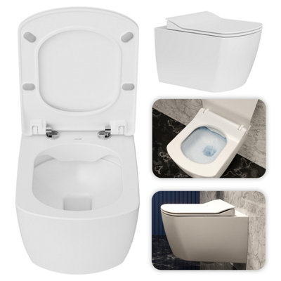 Rimless Square Wall Hung Toilet Pan & Concealed Cistern Matt Black ...
