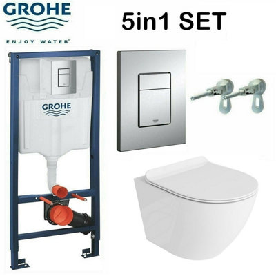 Rimless Toilet Wall Hung Pan & Soft Close Seat Grohe Wc Frame 1.12 ...