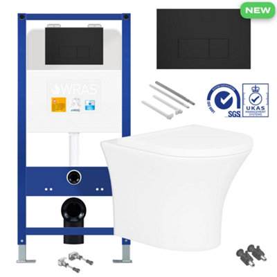 Rimless Wall Hung Toilet Pan with Concealed Cistern Fame - Matt Black ...