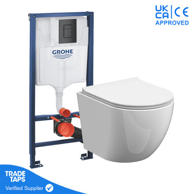 Rimless Wall Hung Toilet Pan with GROHE 1.13m Concealed Cistern Frame ...