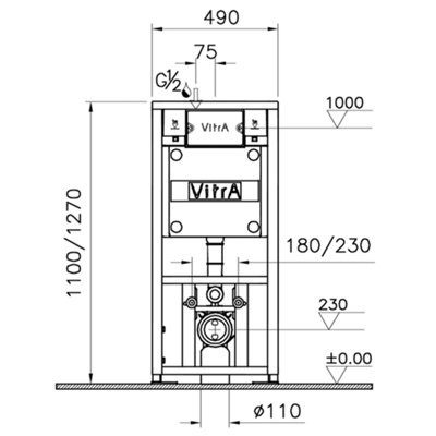 Rimless Wall Hung Toilet Pan with VITRA 1.12m Concealed Cistern Frame ...