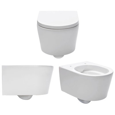 Rimless Wall Hung Toilet White WC Pan and Seat