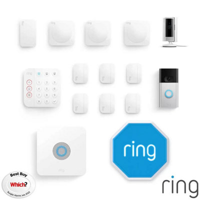 Ring 13 Piece Alarm Kit 2.0 with Siren, Indoor Camera & Video Doorbell ...