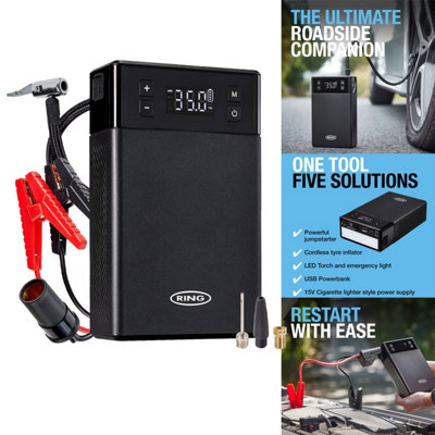 Ring 5 in 1 Rechargeable Jump Starter Power Pack with Tyre Inflator 12v ...